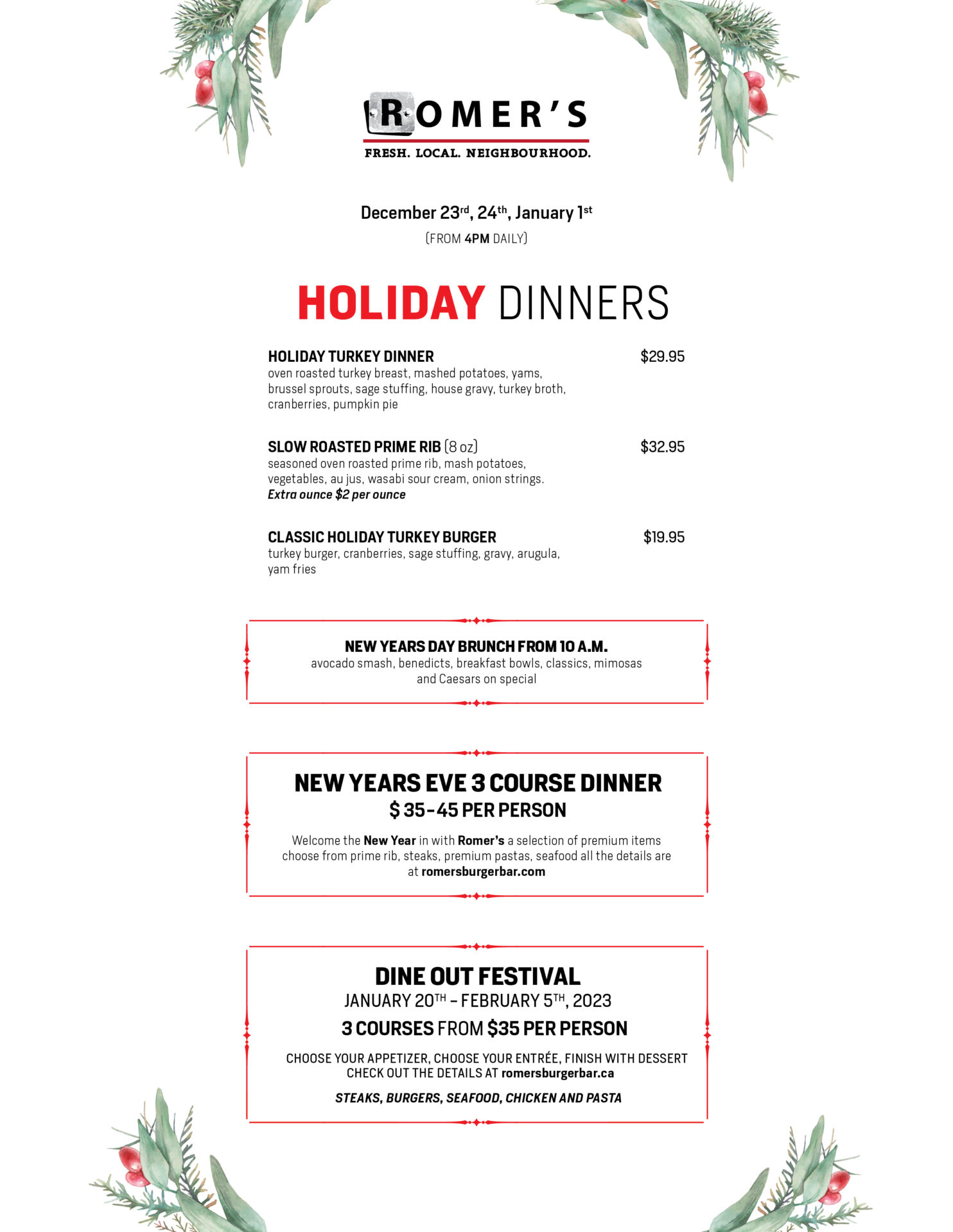 Holiday Menus | Romer's